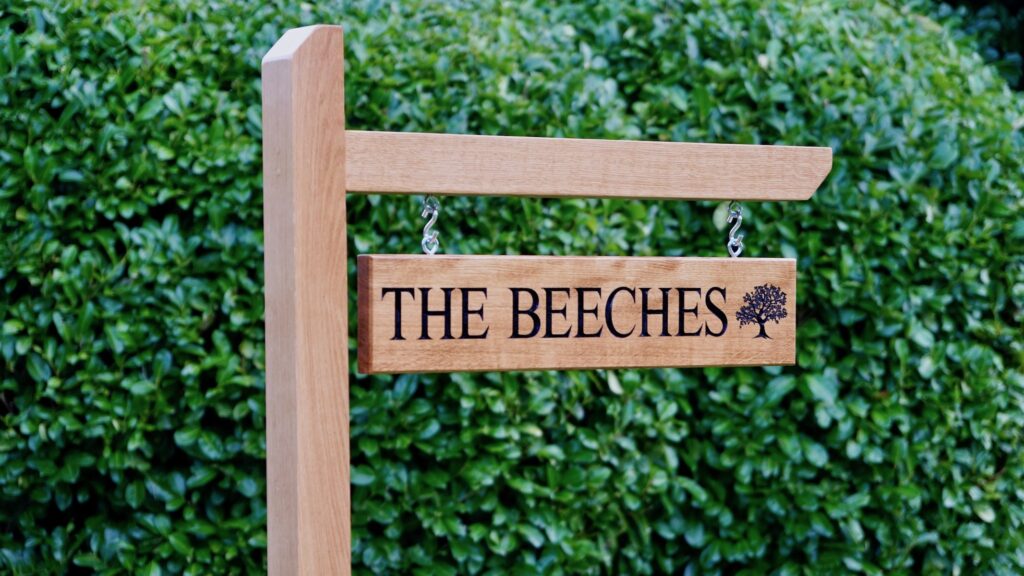 Engraved Oak Hanging Sign on Post | Traditional Wooden Gifts